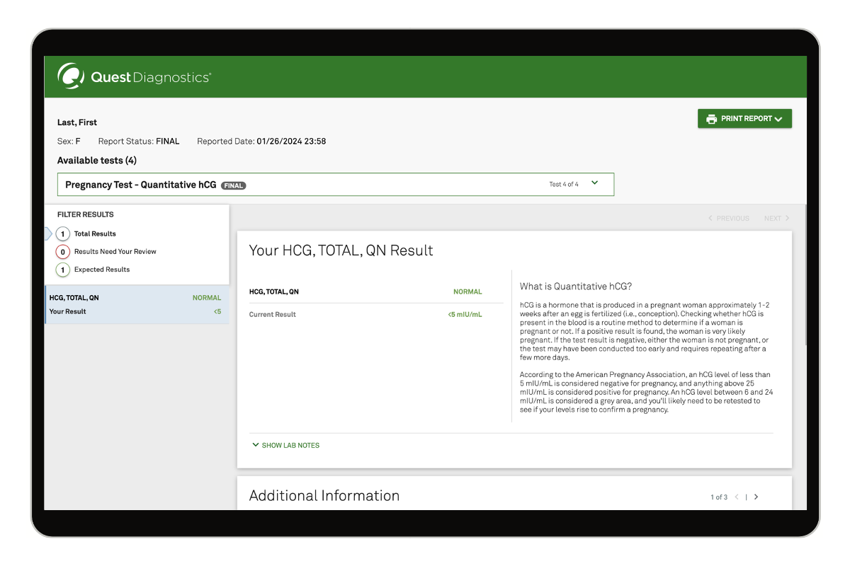 Pregnancy Test — Quantitative hCG