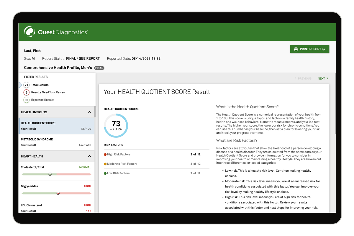 Comprehensive Health Profile — Men's