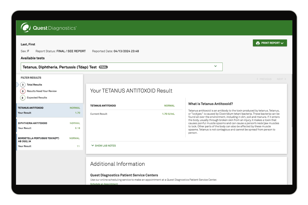Tetanus, Diphtheria, Pertussis (Tdap) Test